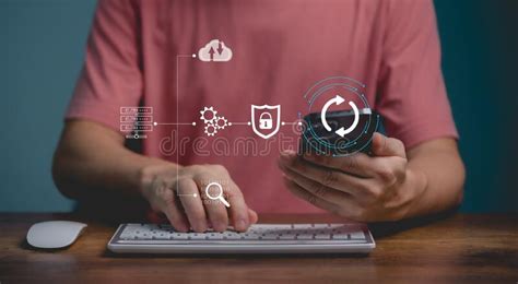 Hand Typing On Keyboard Searching Online Internet Cloud Computing Network Technology Concept