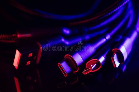 Different Usb Charging Plugs Isolated On Dark Background Usb Type C