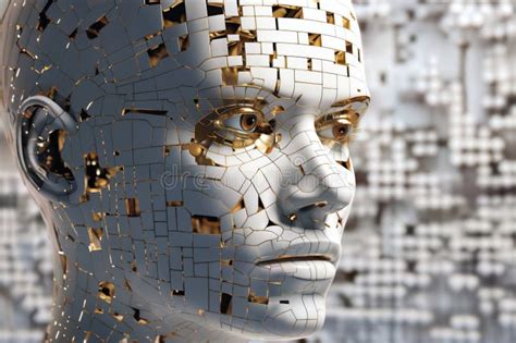 Face Of Female Android Bio Robot Close Portrait Concept Of