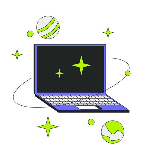 Laptop With Orbiting Planets Sparkles 2d Onboarding Ui Illustration