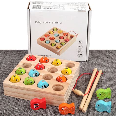 Детские развивающие игрушки цифра рыба деревянная Магнитная игрушка для рыбалки набор игра