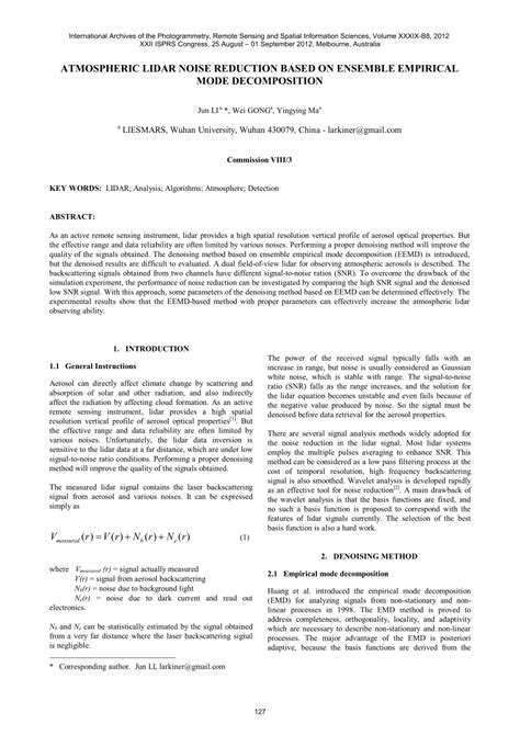 Pdf Atmospheric Lidar Noise Reduction Based On Ensemble Empirical Mode Decomposition