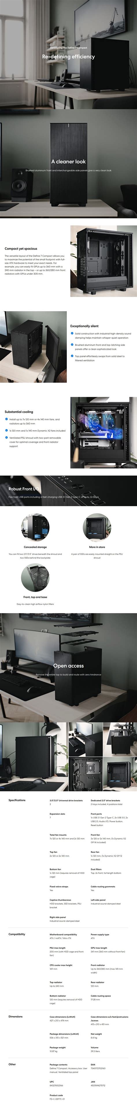 Fractal Design Define 7 Compact Mid Tower Atx Case Fd C Def7c 01 Mwave