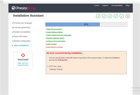 Error 504 During Addon Module Install Installing Prestashop For The