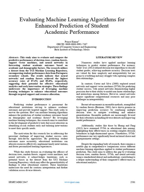 Evaluating Machine Learning Algorithms For Enhanced Prediction Of