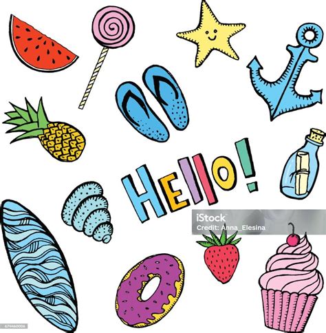 손으로 그린된 만화 낙서 패치 배지 세트 인쇄 핀 배지 스티커 여름 기호 컬렉션 만화 8090 년대 스타일 80 89세에 대한 스톡 벡터 아트 및 기타 이미지 Istock