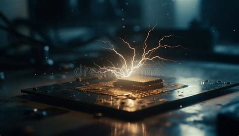 Glowing Computer Chip On Motherboard In Factory Generated By AI Stock Illustration