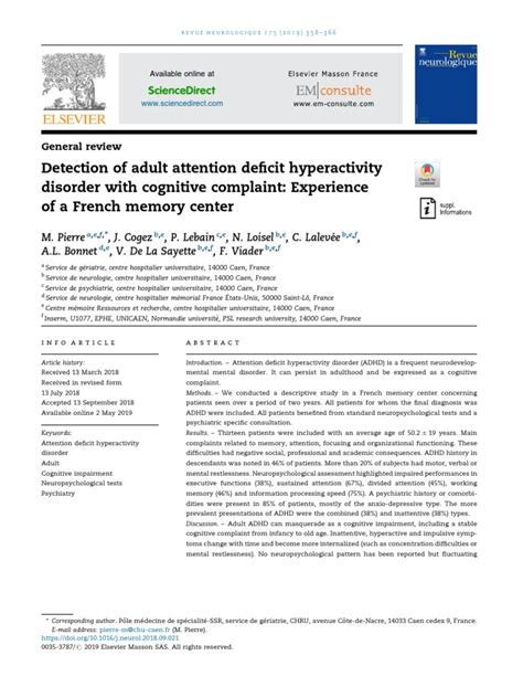 Detection Of Adult Attention Deficit Hyperactivity Disorder With Cognitive Complaint Experience