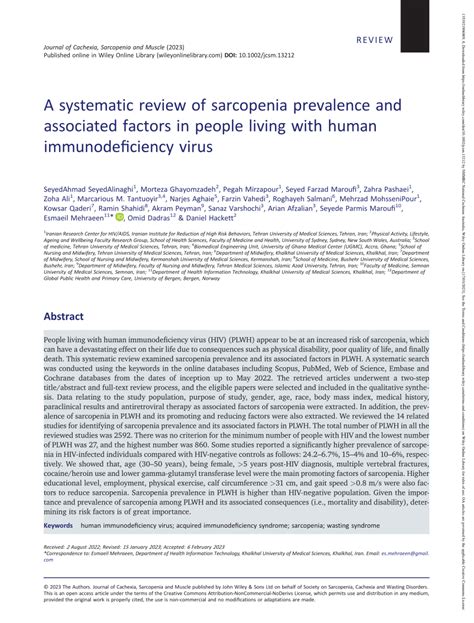 Pdf A Systematic Review Of Sarcopenia Prevalence And Associated Factors In People Living With