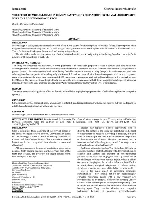 Pdf The Effect Of Microleakage In Class V Cavity Using Self Adhering Flowable Composite With