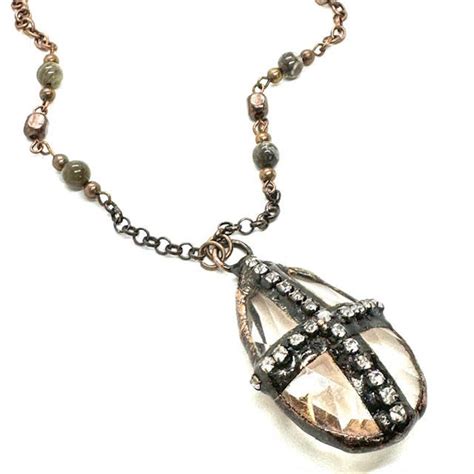 Medieval Cross Antiqued Gemstone Necklace Patterned Agate Etsy