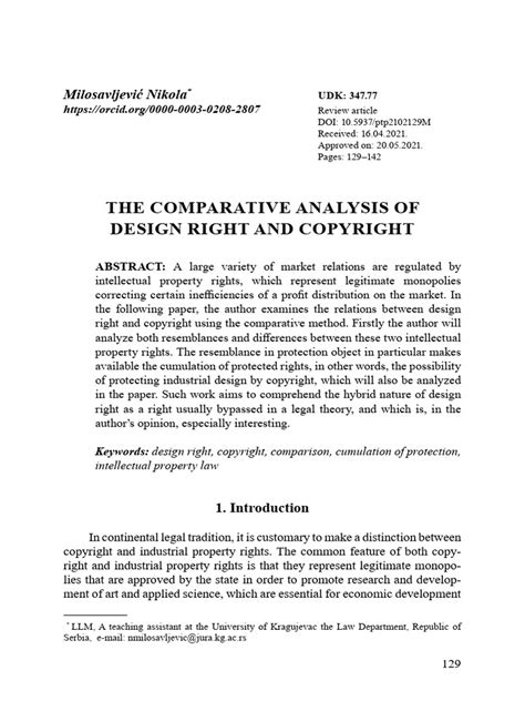 The Comparative Analysis Of Design Right And Copyright Pdf