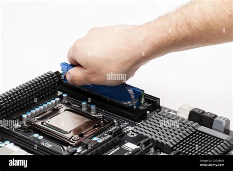 Memory Module Installation On A Computer Motherboard Stock Photo Alamy