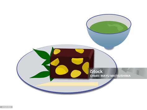 Japanese Sweets Imo Yokan And Green Tea Stock Illustration Download