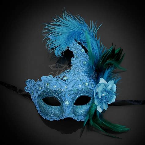 Light Blue Masquerade Masks With Feathers Masquerade Party Need