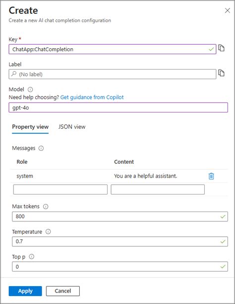 チャット完了の構成 Azure App Configuration Microsoft Learn