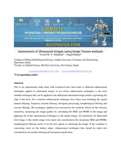 Pdf Assessment Of Ultrasound Images Using Image Texture Analysis