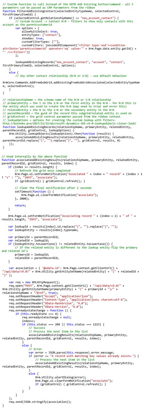 Filter Nn Add Existing Lookup Dynamics 365 V9 Supported Code
