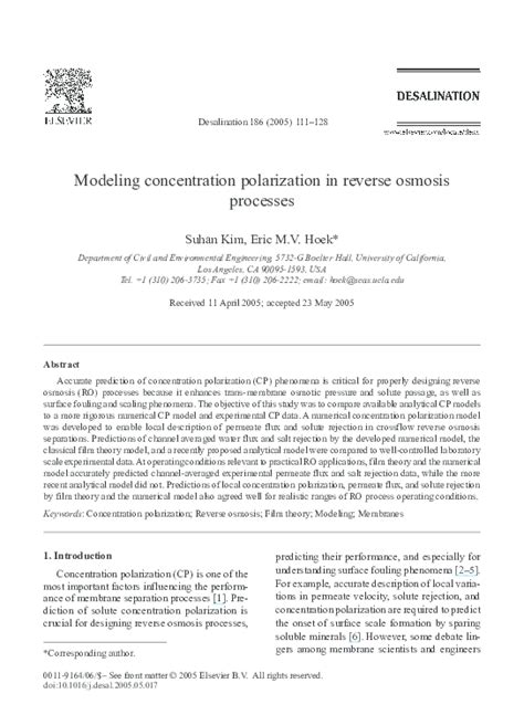 Pdf Modeling Concentration Polarization In Reverse Osmosis Processes