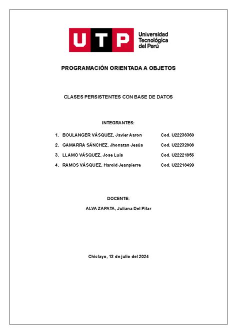 TA Clases Persistentes con base de datos PROGRAMACIÓN ORIENTADA A OBJETOS CLASES PERSISTENTES