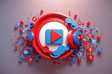 premium ai image 3d social media play video in background red round