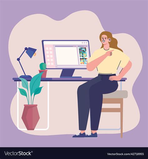 Designer Girl Using Computer Royalty Free Vector Image