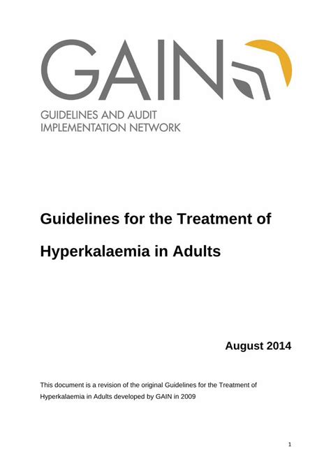 Pdf Guidelines For The Treatment Of Hyperkalaemia In Adults · 1 Guidelines For The Treatment