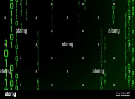 Green Binary Numbers 0101 Code On Dark Background Data Stream For