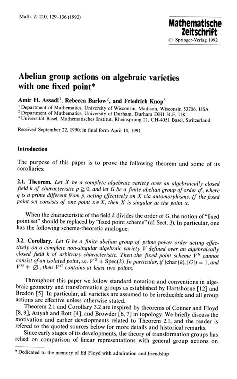 Pdf Abelian Group Actions On Algebraic Varieties With One Fixed Point