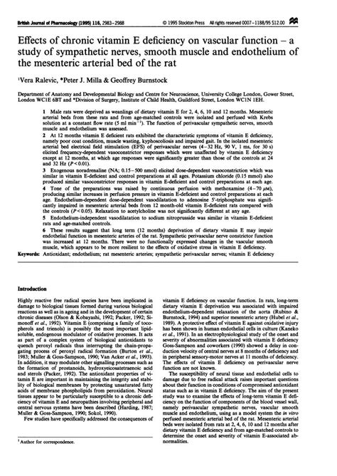 Effects Of Chronic Vitamin E Deficiency On Vascular Function A Study