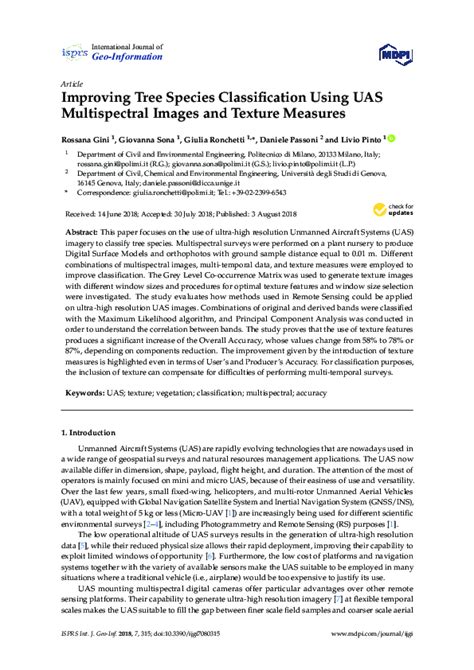 Pdf Improving Tree Species Classification Using Uas Multispectral Images And Texture Measures