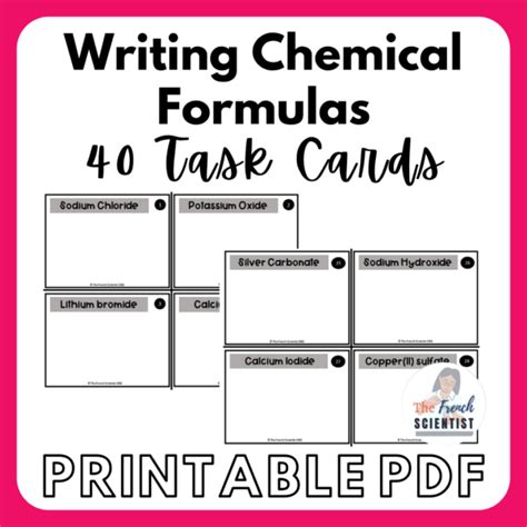 Chemistry Writing Chemical Formulas 40 Task Cards Activity Printable
