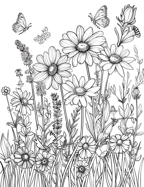Wildflower Coloring Pages For Adults 50 Stress Relief Designs Pdf