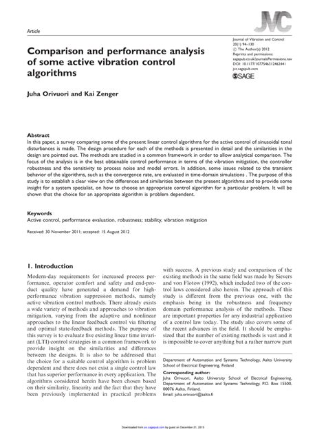 Pdf Comparison And Performance Analysis Of Some Active Vibration Control Algorithms