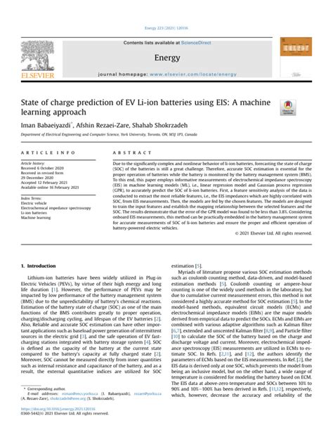 20 State Of Charge Prediction Of Ev Li Ion Batteries Using Eis A