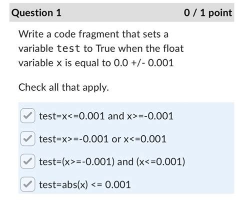 solved write a code fragment that sets a variable test to