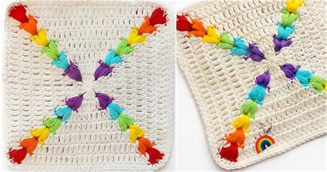 Crochet Rainbow Puff Square Free Pattern