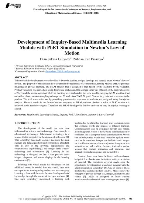 Pdf Development Of Inquiry Based Multimedia Learning Module With Phet Simulation In Newtons