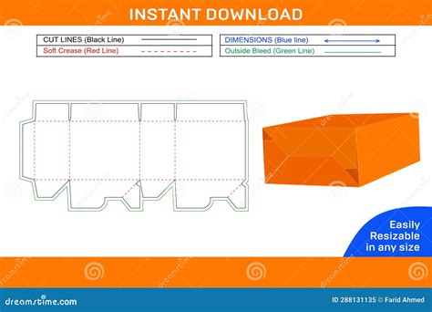 Packaging Auto Bottom Lock Tuck Top Box Dieline Template And 3d Box