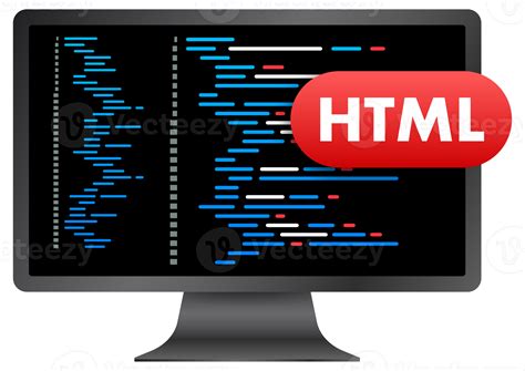 Computer Monitor Showing Html Programming Code On Blue Background 54088415 Png