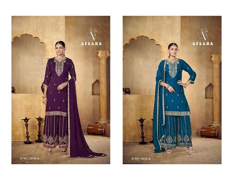 Design 5010 Ab Afsana Silk Readymade Plazzo Style Suits Manufacturer G