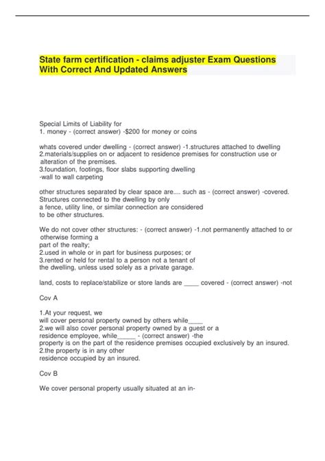 State Farm Certification Claims Adjuster Exam Questions With Correct And Updated Answers