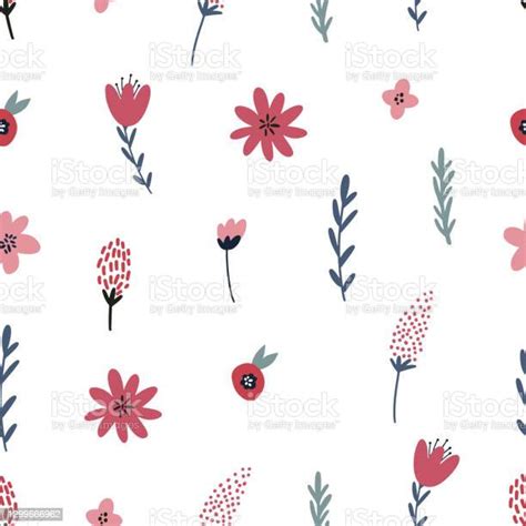흰색 배경에 야생 꽃과 매끄러운 다채로운 꽃 패턴 심플한 스칸디나비아 스타일 0명에 대한 스톡 벡터 아트 및 기타 이미지 0
