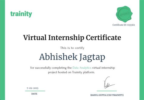 Abhishek Jagtap On Linkedin Dataanalytics Internship Trainity