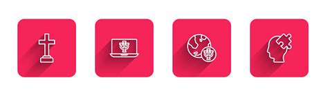 라인 그레이브스 장례식 슬픔 심리학자 온라인 심리학 Psi 및 긴 그림자 문제에 대한 솔루션을 설정하십시오 빨간색 사각형 버튼입니다 벡터 0명에 대한 스톡 벡터 아트 및