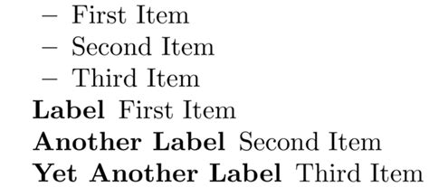 lists aligning itemize and description item labels tex latex