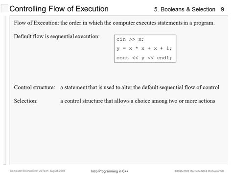 5 booleans and selection intro programming in c computer science dept