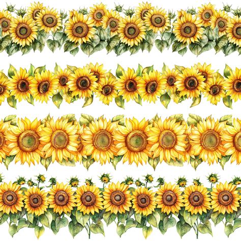 Sunflower Border Clipart Seamless Floral Decoration Digital Download