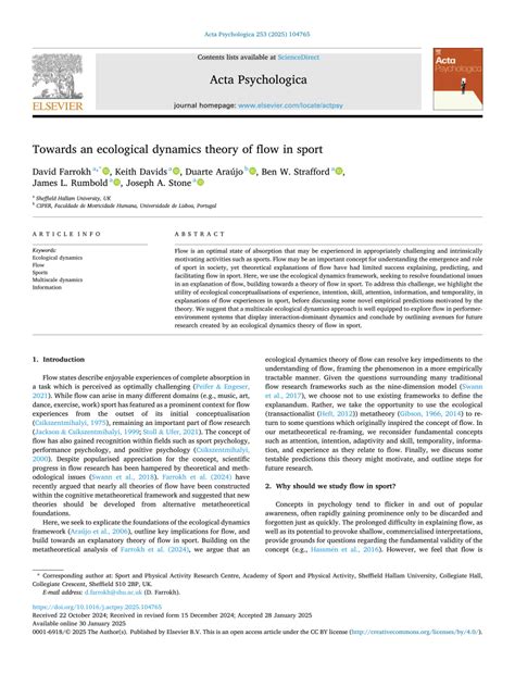 Pdf Towards An Ecological Dynamics Theory Of Flow In Sport