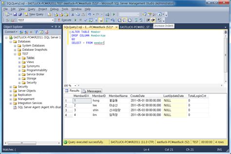 개발자 커뮤니티 Sql2012강좌 5 Ddl 2탄 쿼리를 이용한 테이블 컬럼 추가 및 삭제